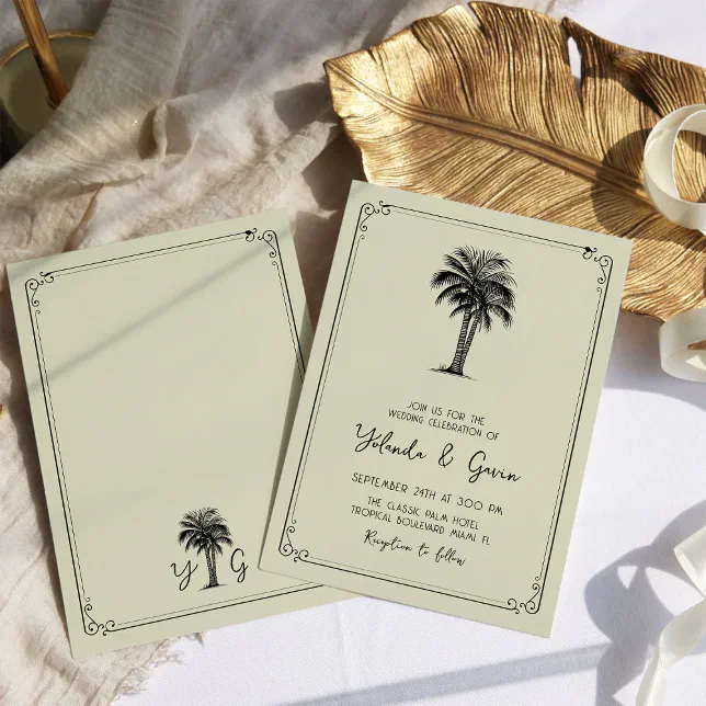 Vintage Palm Simple Destination Wedding Invitation | Zazzle