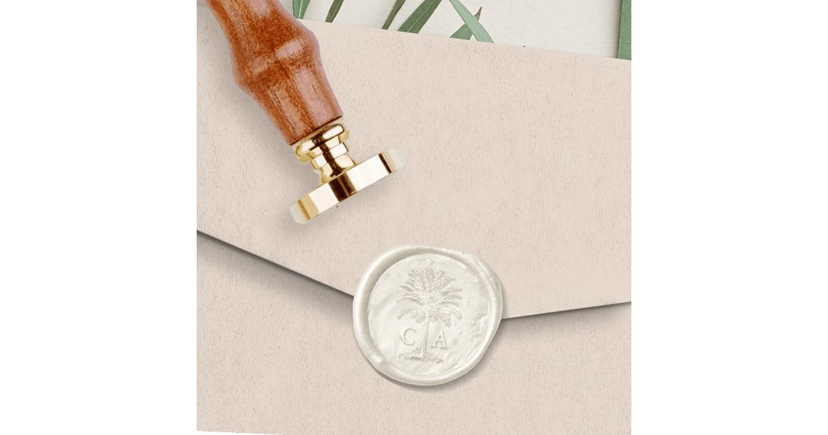 Vintage Palm Tree Couples Wedding Monogram Wax Seal Stamp | Zazzle