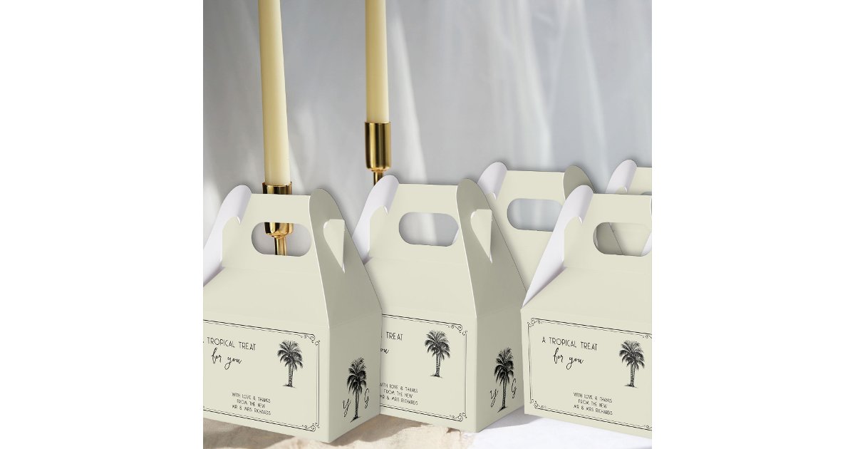Vintage Palm Tree Tropical Treat Wedding Favor Boxes | Zazzle