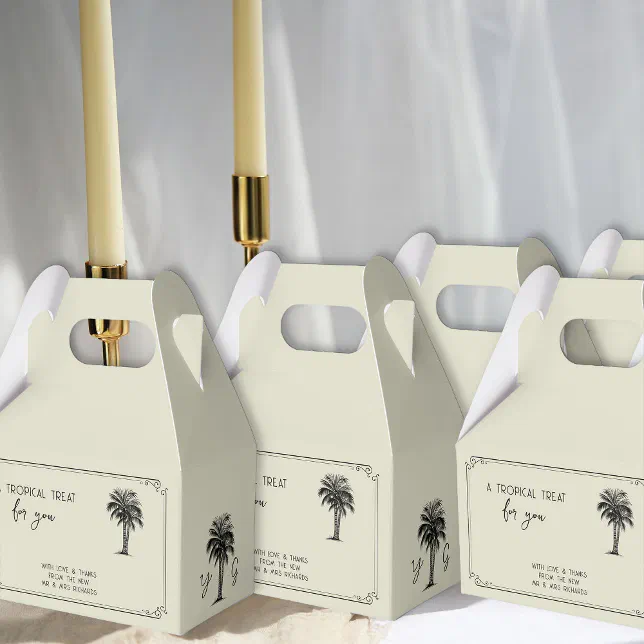 Vintage Palm Tree Tropical Treat Wedding Favor Boxes | Zazzle