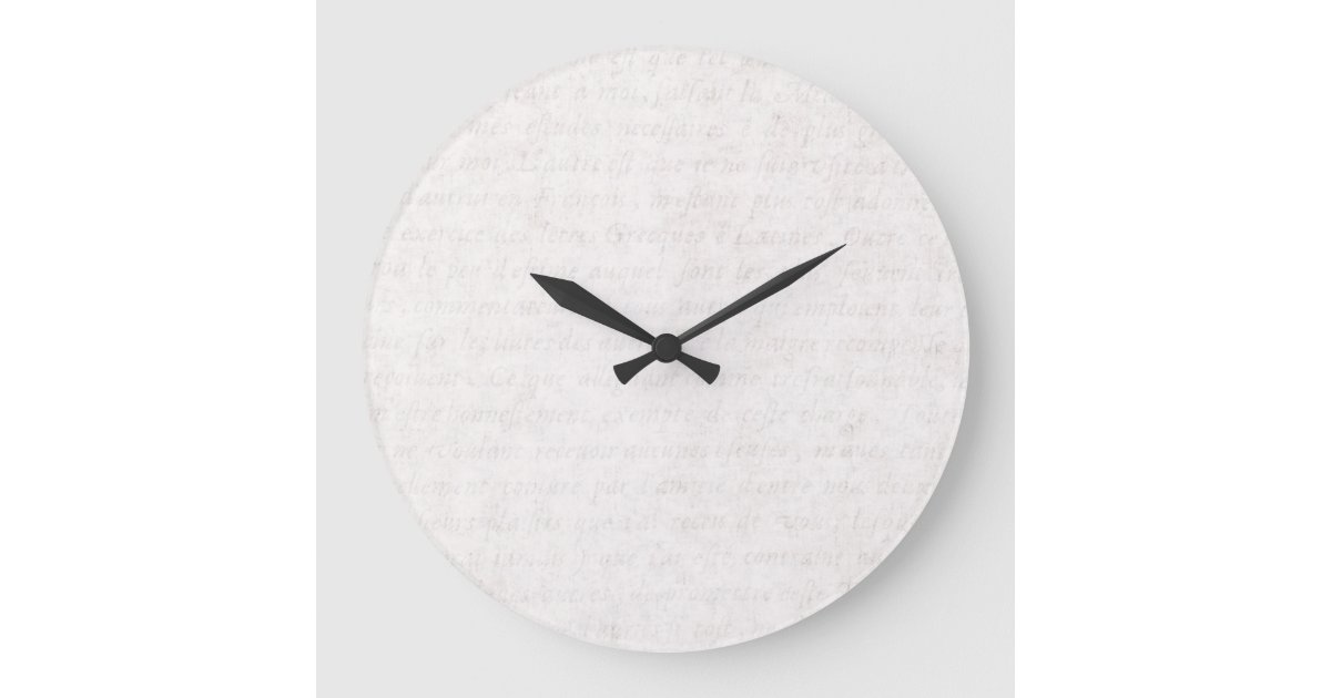 Vintage Paper Antique French Script Writing Blank Large Clock | Zazzle