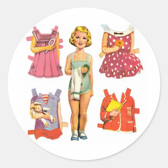 Vintage Paper Dolls Classic Round Sticker | Zazzle