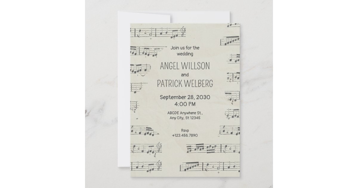 Vintage paper musical notes wedding invitation | Zazzle