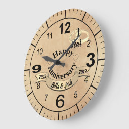 Vintage Paper Theme 1st Wedding Anniversary Clock | Zazzle