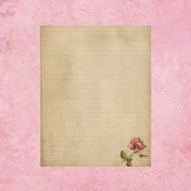 Vintage Paper with Pink Rose | Zazzle
