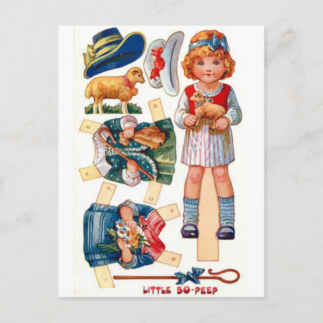 Vintage Paperdoll Little Bo Peep Postcard | Zazzle