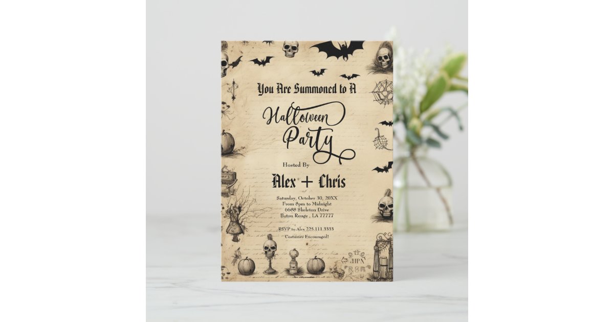 Vintage Parchment Adult Gothic Halloween Party Invitation | Zazzle