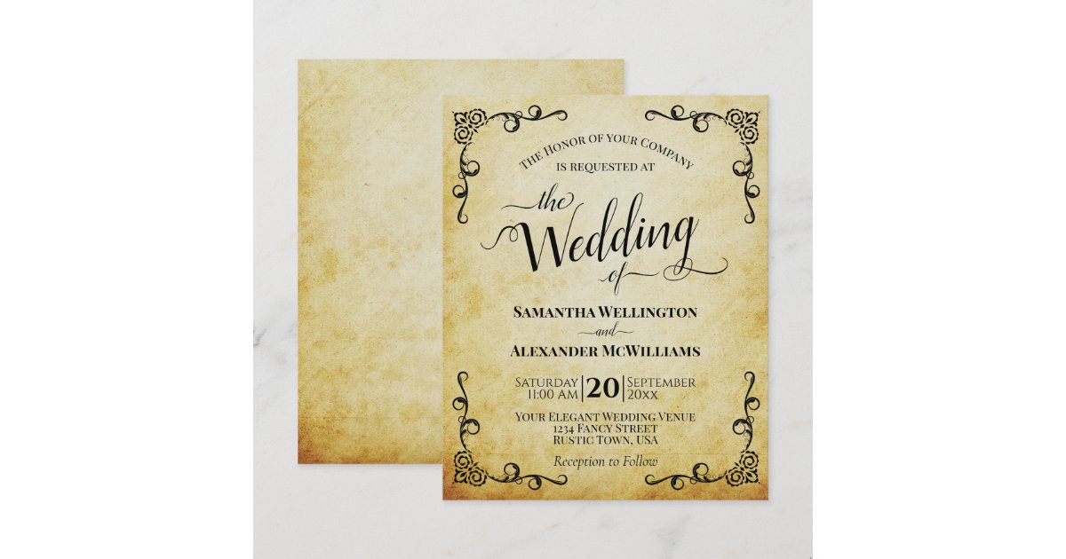 Vintage Parchment BUDGET Wedding Invitation | Zazzle