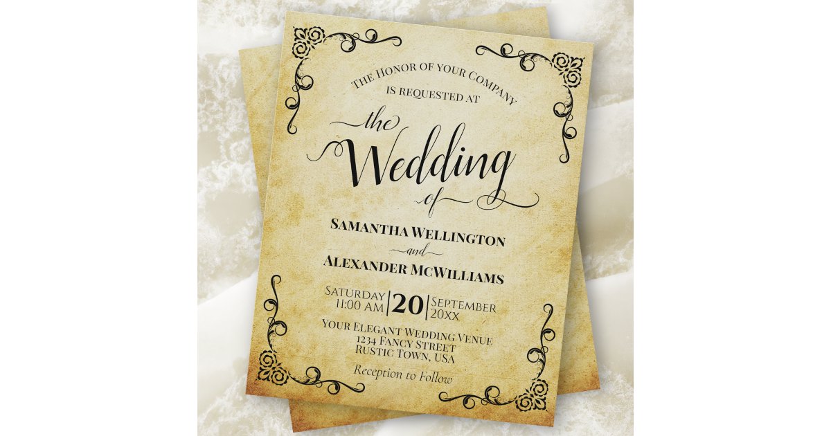 Vintage Parchment BUDGET Wedding Invitation | Zazzle