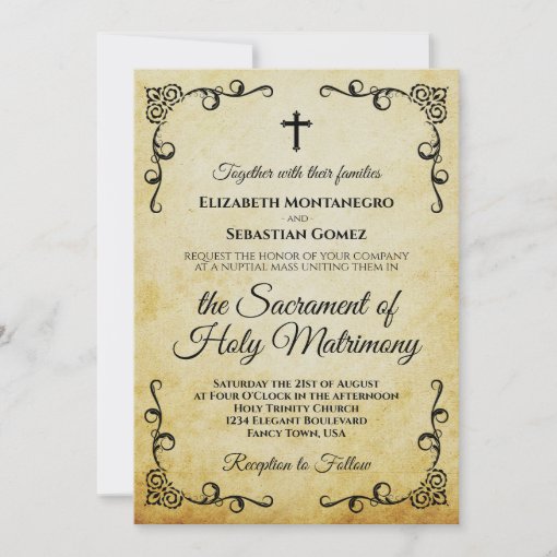 Vintage Parchment Catholic Nuptial Mass Wedding Invitation | Zazzle