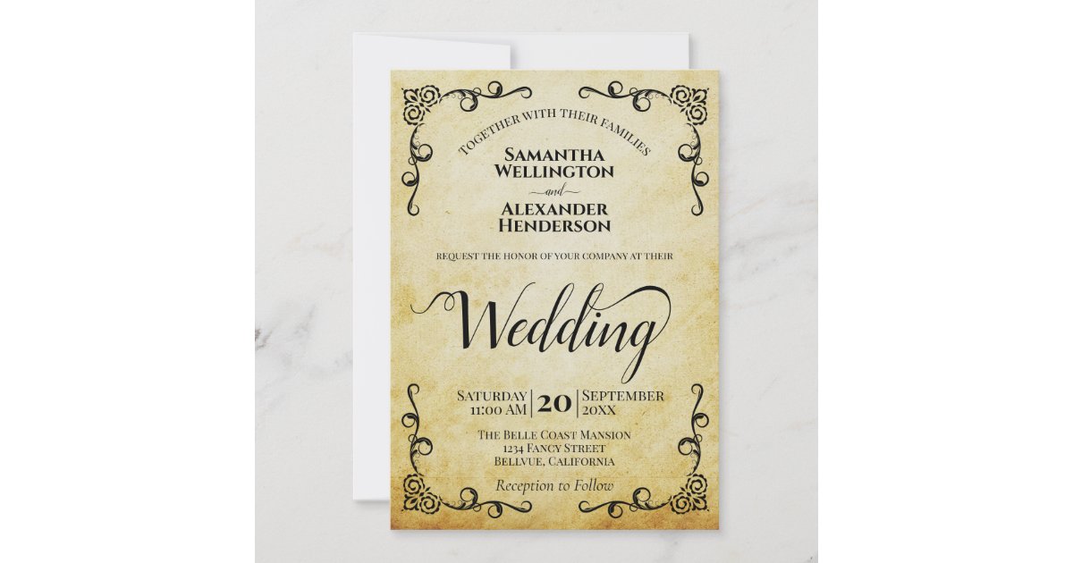 Vintage Parchment Elegant Calligraphy Wedding Invitation | Zazzle