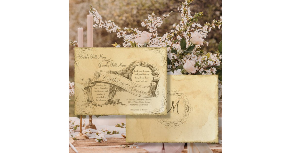 Vintage Parchment Elegant Script Tea Wedding Invitation | Zazzle