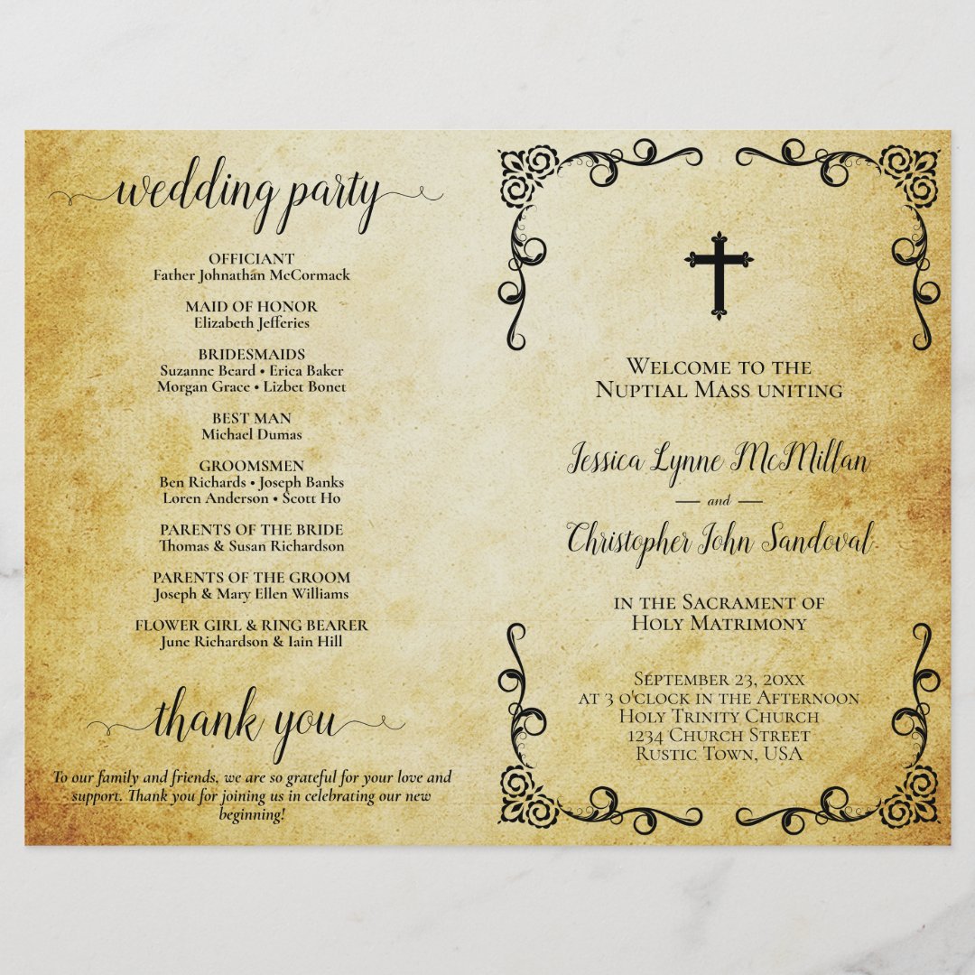 Vintage Parchment Holy Matrimony Wedding Program | Zazzle
