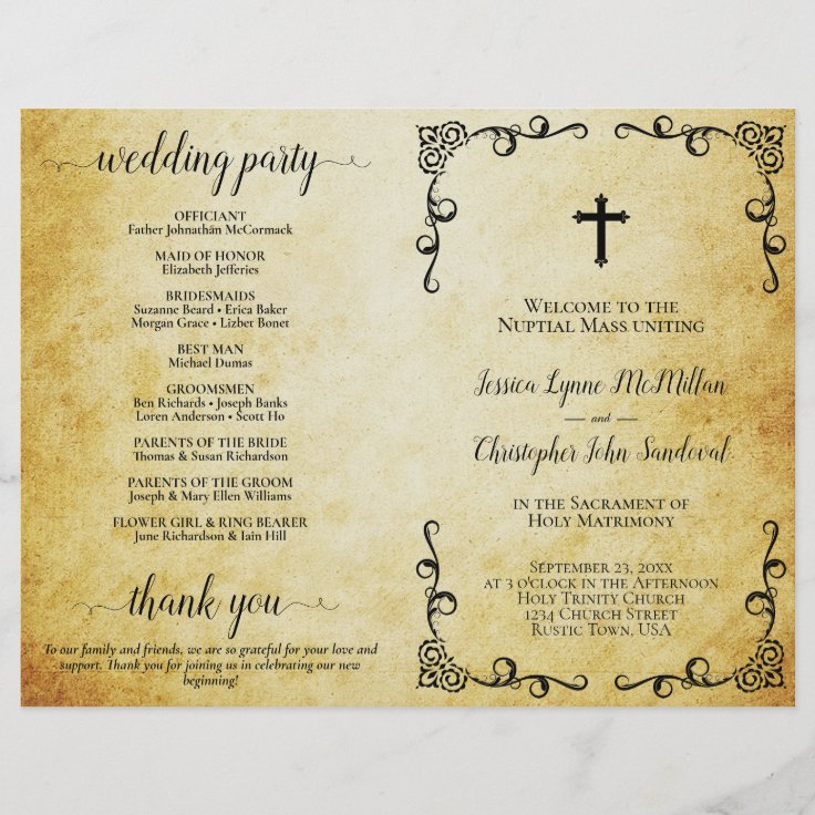 Vintage Parchment Holy Matrimony Wedding Program | Zazzle