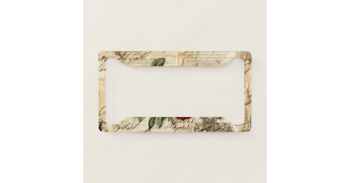 Vintage Parchment Love Letter with Flowers (9) License Plate Frame | Zazzle