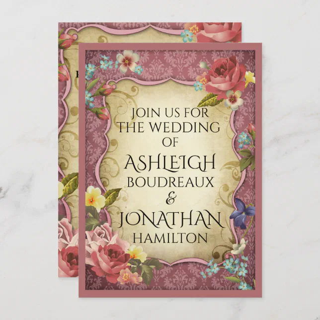 Vintage Parchment Print Wedding Invitation | Zazzle