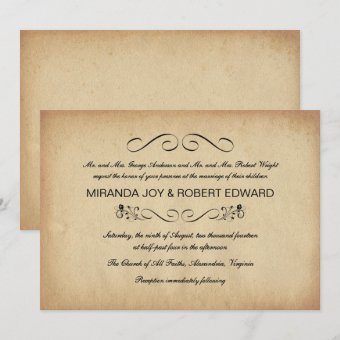 Vintage Parchment Rustic Wedding Invitations | Zazzle