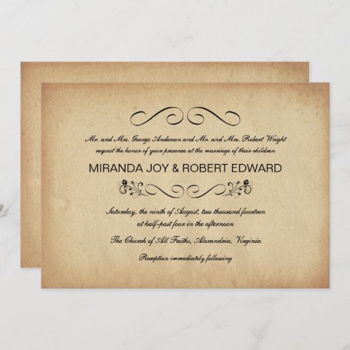 Vintage Parchment Rustic Wedding Invitations | Zazzle