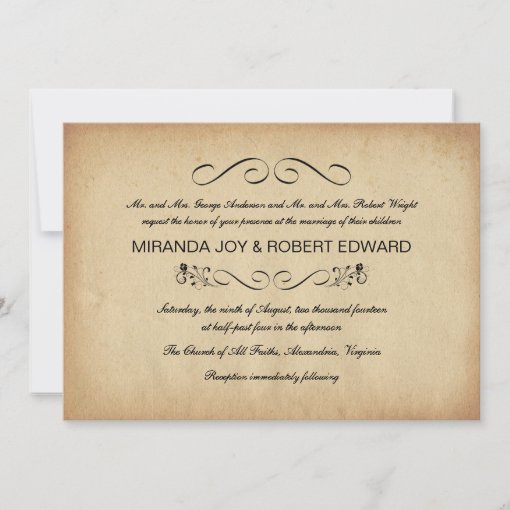 Vintage Parchment Rustic Wedding Invitations | Zazzle