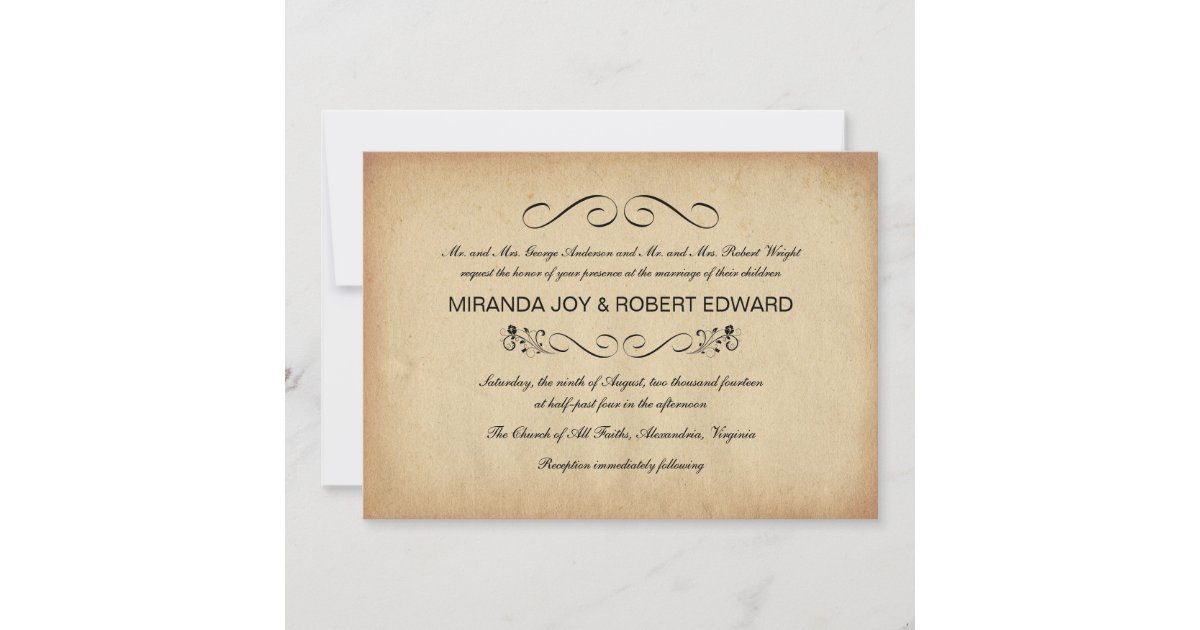 Vintage Parchment Rustic Wedding Invitations | Zazzle