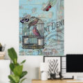 Vintage Paris Birdcage butterfly decoupage style Poster | Zazzle