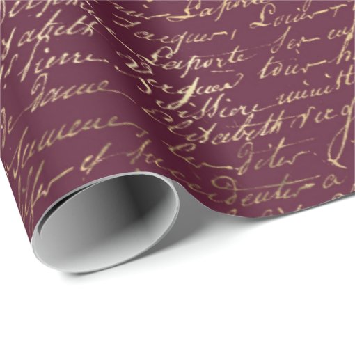 Vintage Paris Burgundy and Gold Calligraphy Wrapping Paper | Zazzle
