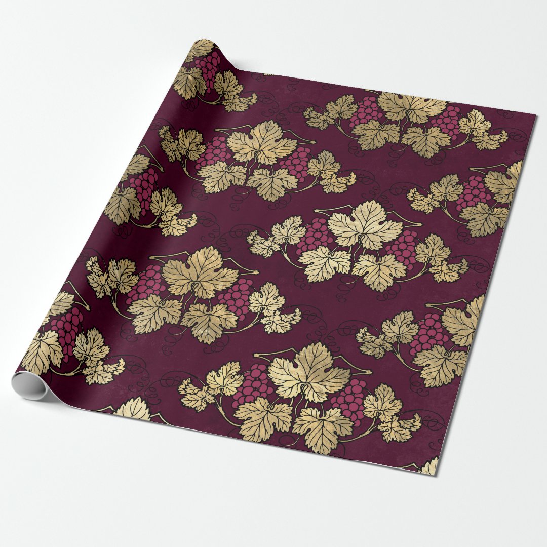 Vintage Paris Burgundy Red and Gold Wine themed Wrapping Paper | Zazzle