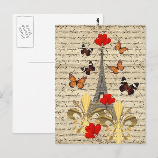 Vintage Paris & butterflies Postcard | Zazzle