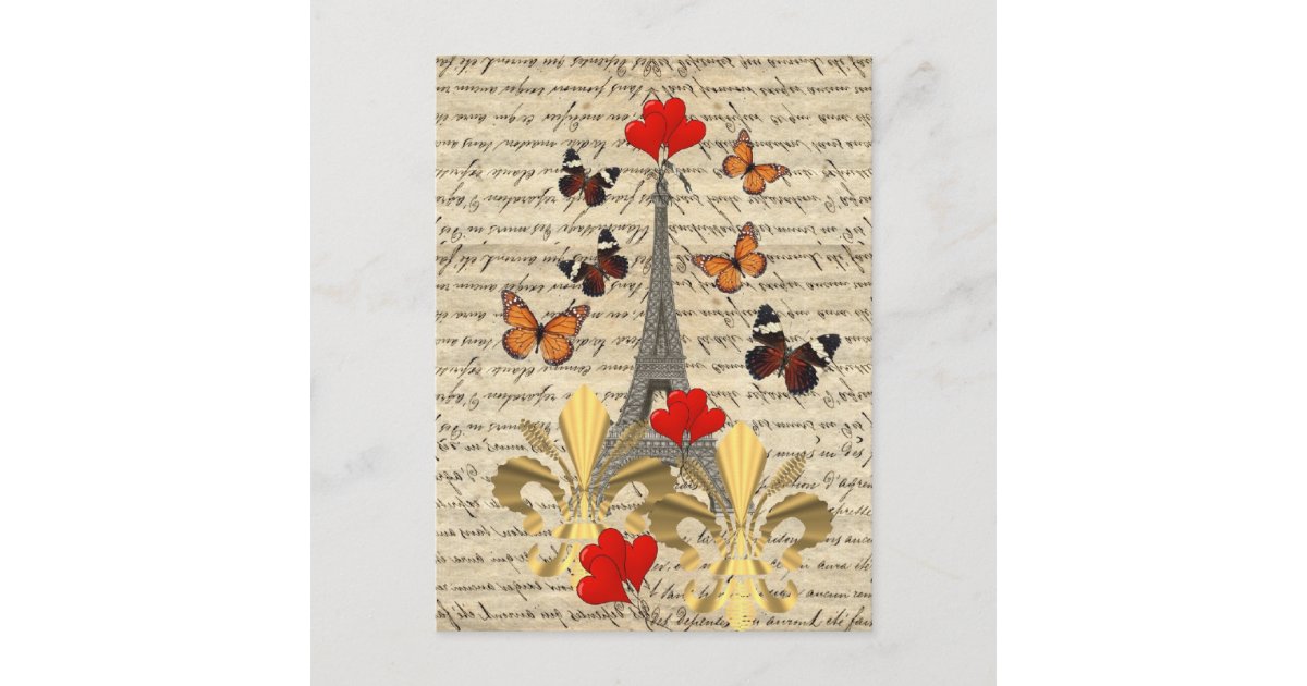 Vintage Paris & butterflies Postcard | Zazzle