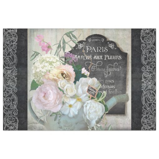 Vintage Paris Flower Watering Can Script Decoupage Tissue Paper | Zazzle