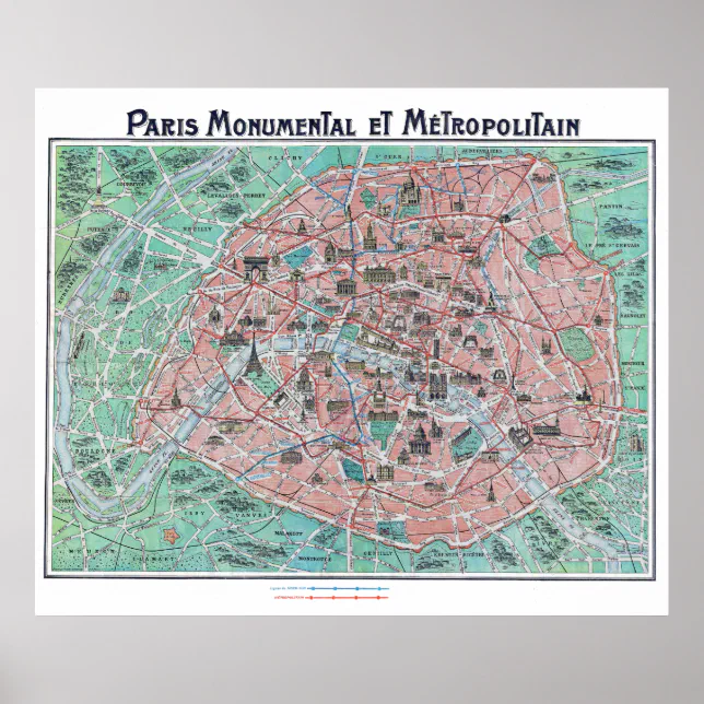 Vintage Paris France Map 1932 Poster | Zazzle