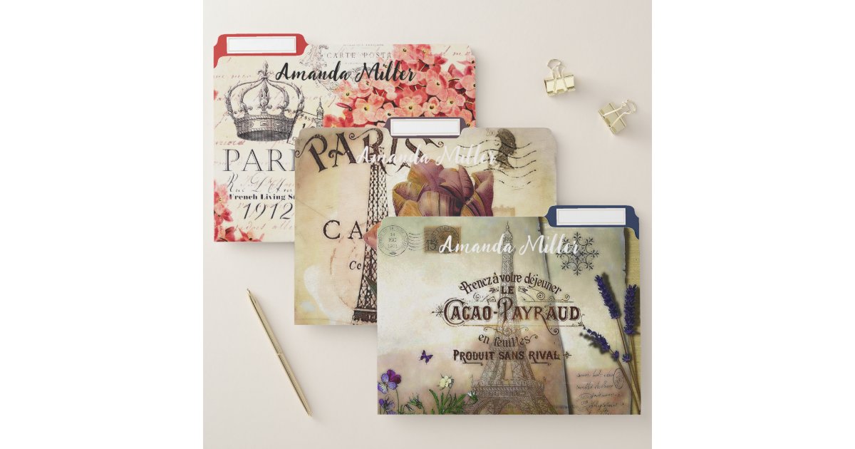 Vintage Paris personalized File Folder | Zazzle