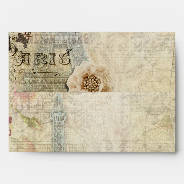 Vintage Paris Pink Roses Lock & Key Invitation Envelope | Zazzle