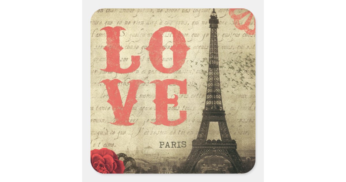 Vintage Paris Square Sticker | Zazzle