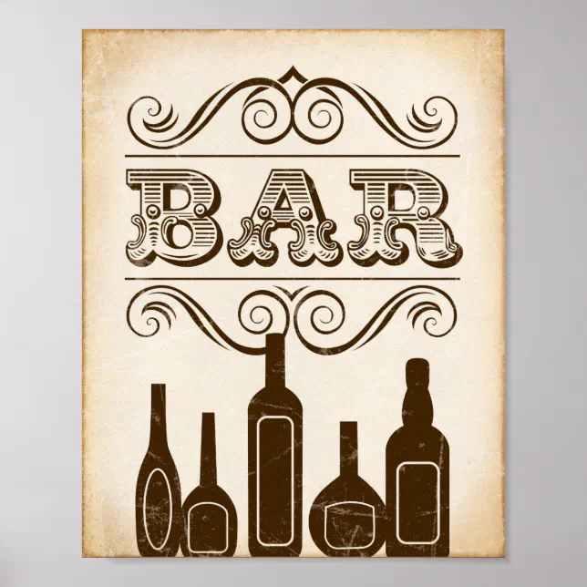 Vintage Party BAR Sign Print | Zazzle