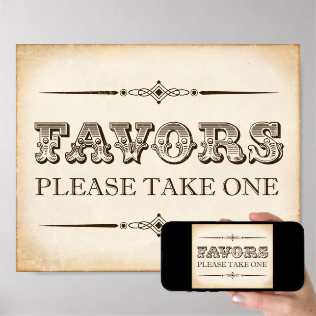 Vintage Party FAVORS Sign Print | Zazzle