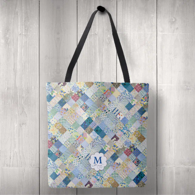 Vintage Patchwork Monogram Tote Bag | Zazzle