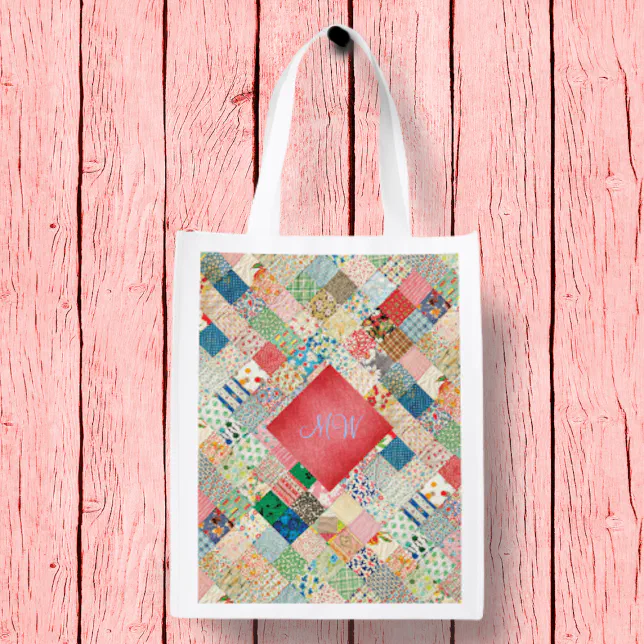 Vintage Patchwork Print Reusable Bag | Zazzle