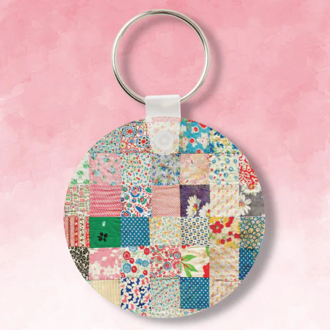Vintage Patchwork Quilt Keychain | Zazzle