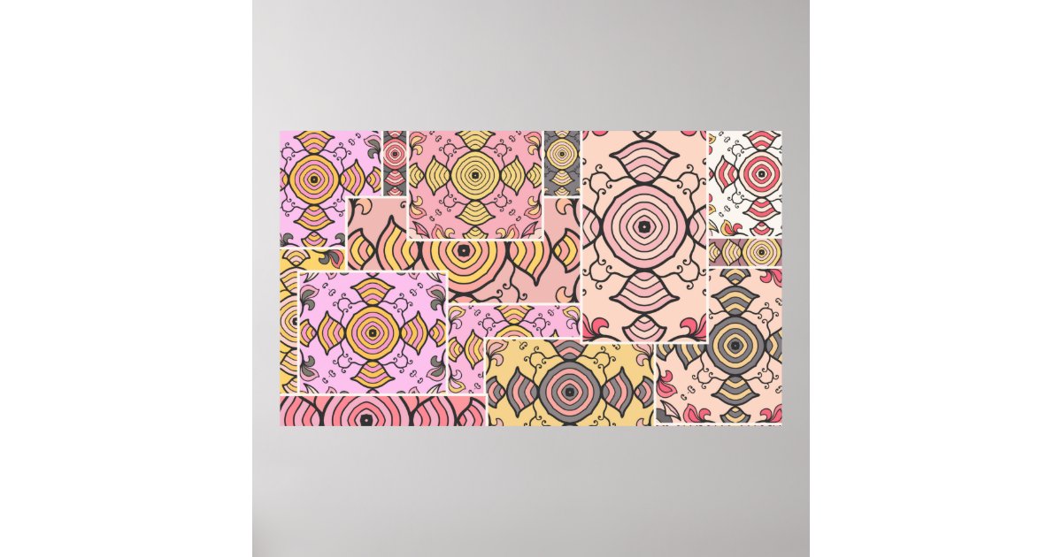 Vintage patchwork quilt pattern. Vintage decorativ Poster | Zazzle