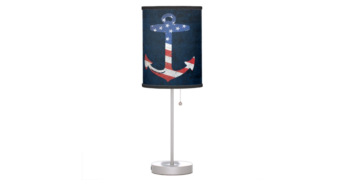 Vintage Patriotic American Flag Anchor Nautical US Table Lamp | Zazzle