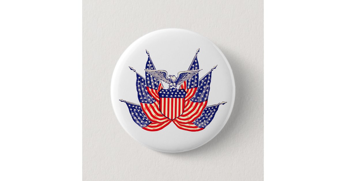 Vintage Patriotic American Flag, Fourth of July Button | Zazzle