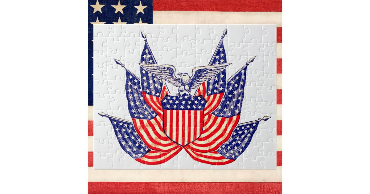 Vintage Patriotic American Flag, Fourth of July Jigsaw Puzzle | Zazzle