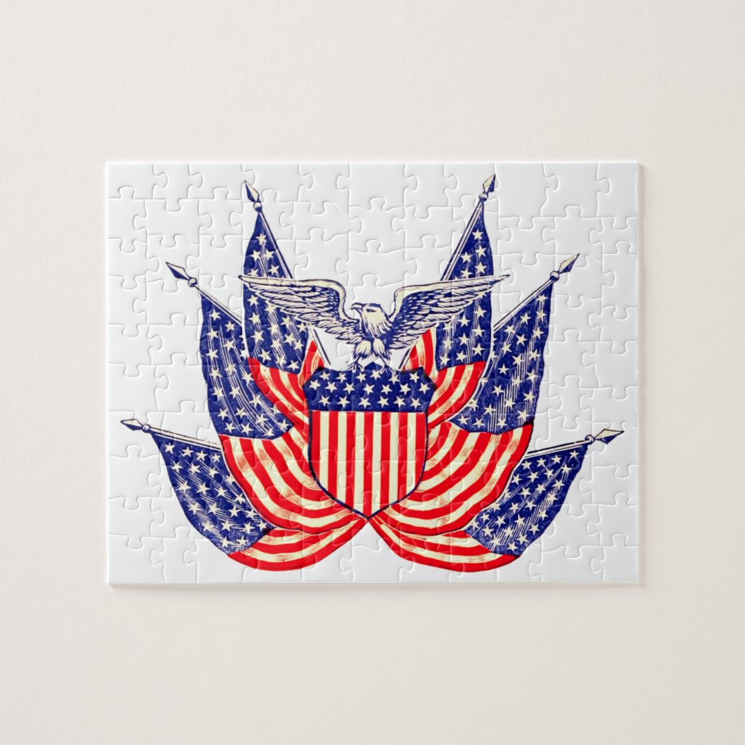 Vintage Patriotic American Flag, Fourth of July Jigsaw Puzzle | Zazzle