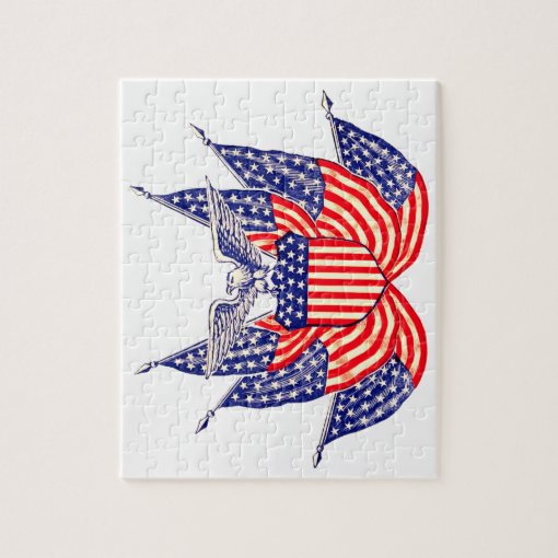 Vintage Patriotic American Flag, Fourth of July Jigsaw Puzzle | Zazzle