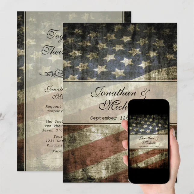 Vintage Patriotic American Flag Wedding Invitation | Zazzle