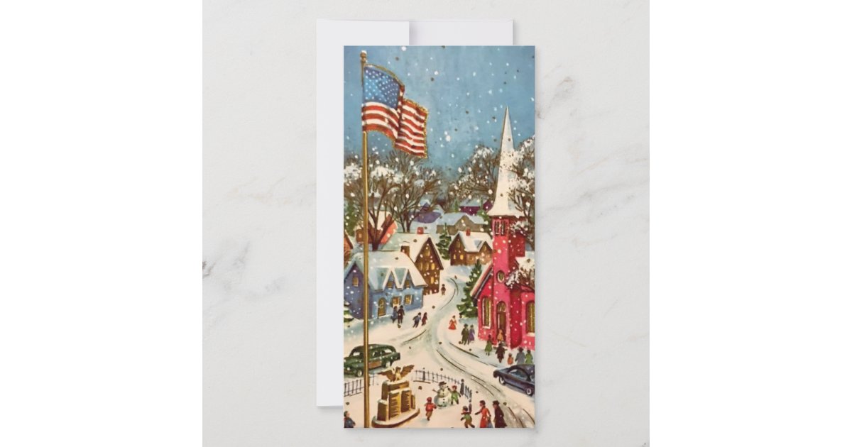 Vintage Patriotic Christmas Town Holiday Card | Zazzle