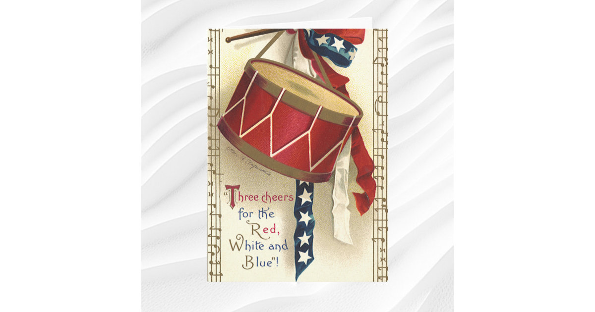 Vintage Patriotic, Drums with Musical Notes Card | Zazzle