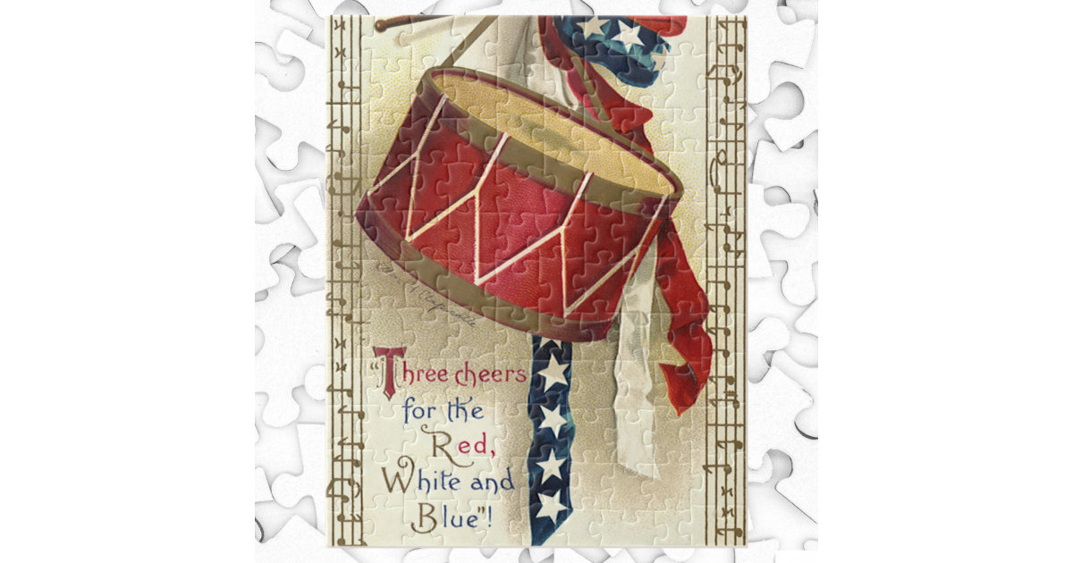 Vintage Patriotic, Drums with Musical Notes Jigsaw Puzzle | Zazzle