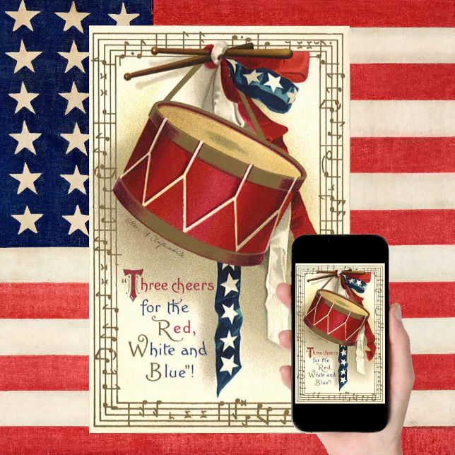 Vintage Patriotic, Drums with Musical Notes Poster | Zazzle
